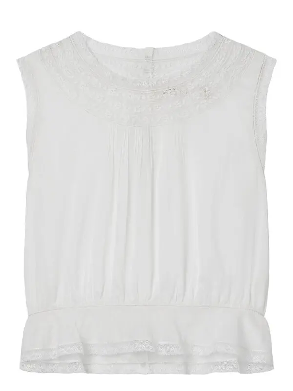 DÔEN Lilibet Lace-trimmed Pintucked Organic Cotton-voile Top - Neutrals