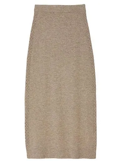 Sandro Wool And Cashmere Midi Skirt With Contrast Trim - Caramel