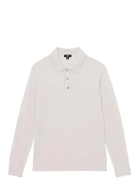 REISS Trafford Regular-fit Long-sleeve Merino-wool Polo - Beige