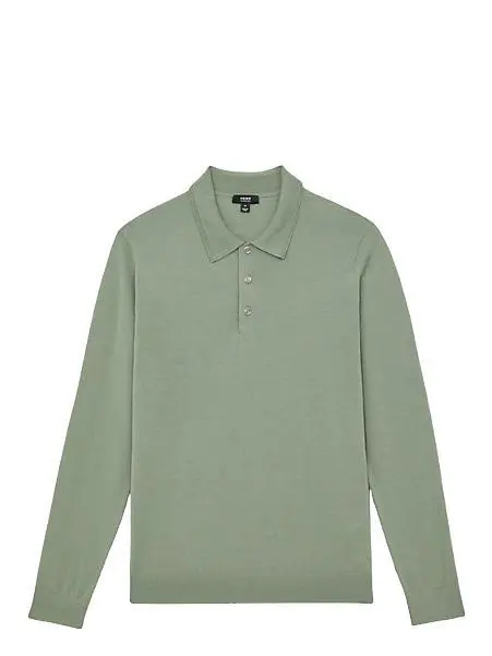 REISS Trafford Regular-fit Long-sleeve Merino-wool Polo - Harper Green