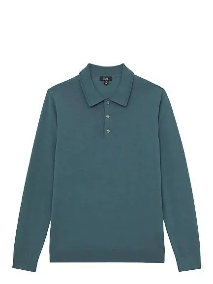 REISS Trafford Regular-fit Long-sleeve Merino-wool Polo - Orion Blue