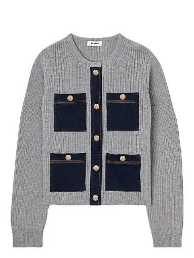 Sandro Denim-pocket Ribbed Wool Cardigan - Grey
