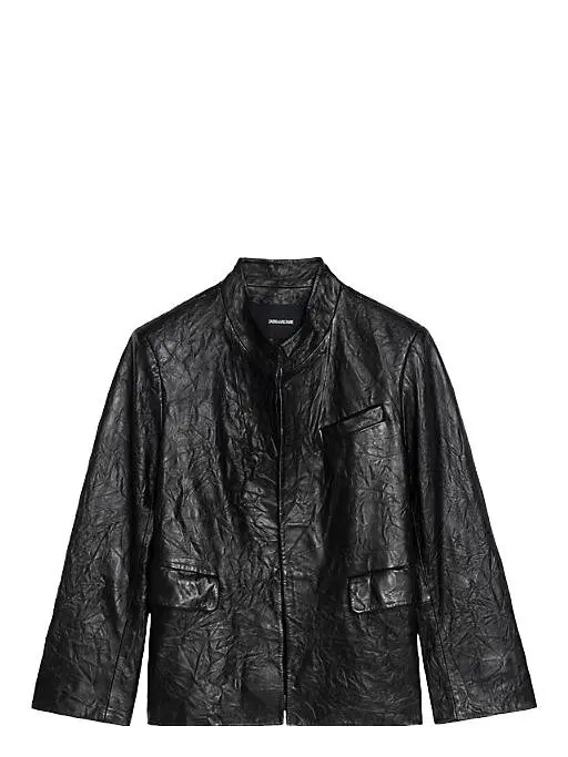 Zadig&Voltaire Veryn Collarless Crinkled Leather Jacket - Black