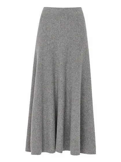 Whistles A-line Knitted Wool Midi Skirt - Grey