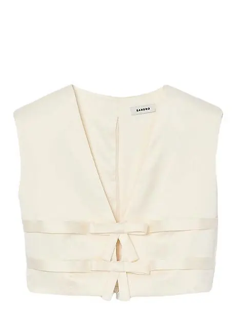 Sandro Tie-front Sleeveless Cropped Satin Top - Ecru