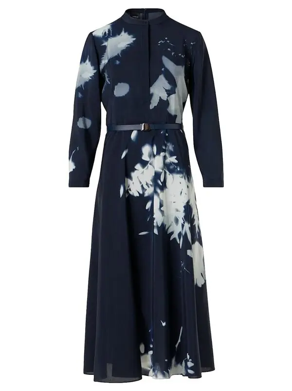 Akris Wildflower-print Silk Wool Voile Midi Dress - Navy-ecru