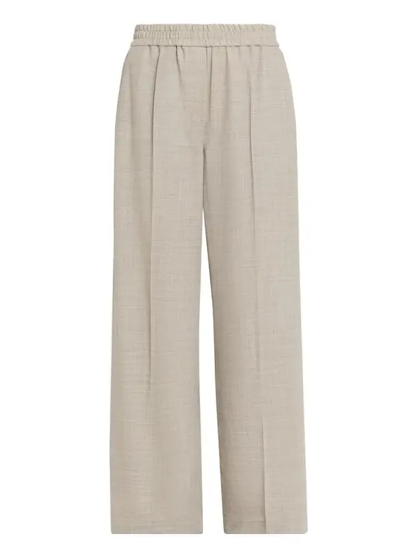 Brunello Cucinelli Fluid Wool Crepe Wide Leg Pants - Grey