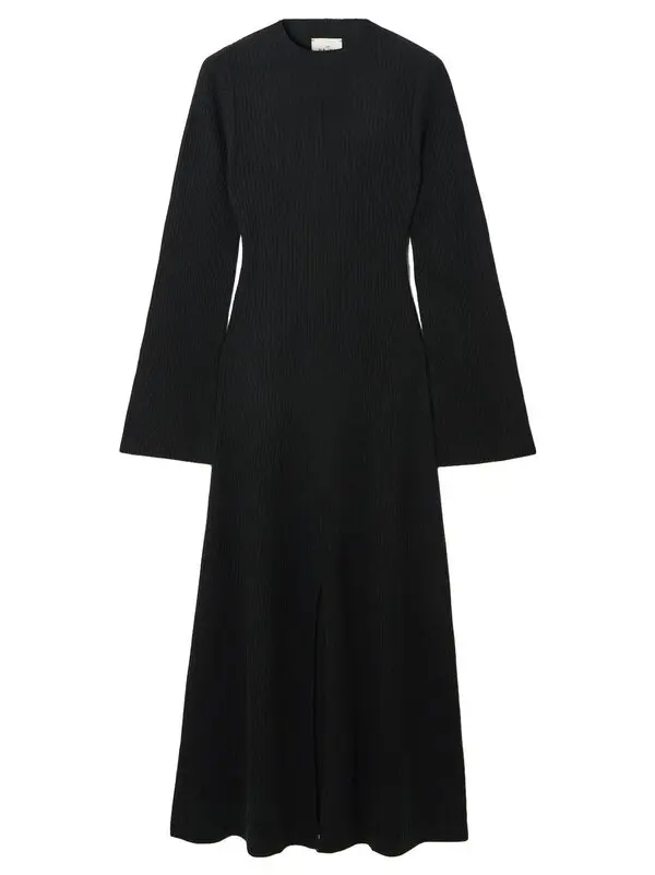 Le Kasha Logan Ribbed Organic Cashmere Midi Dress - Black