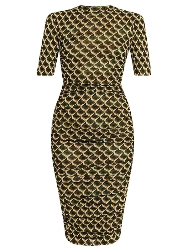 Diane Von Furstenberg Ruched Geometric-print Sheath Dress - Venice Geo Mini Moss