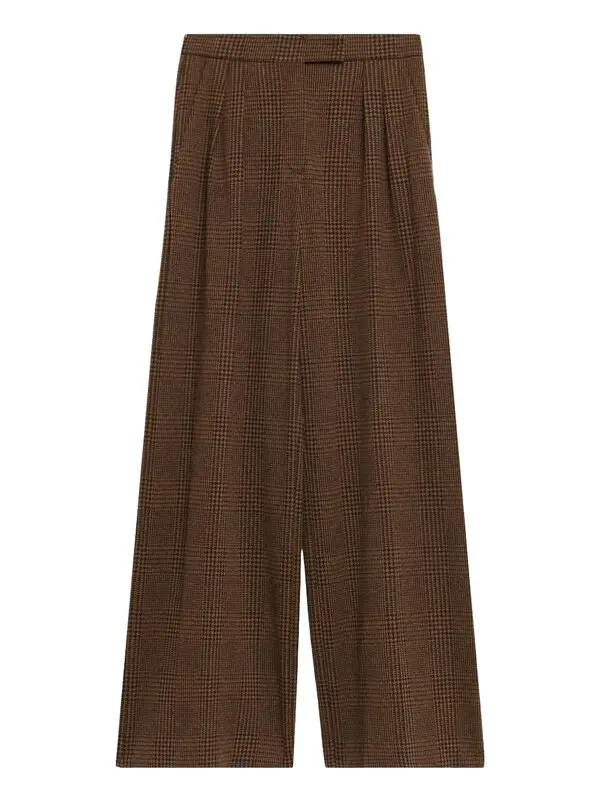 Max Mara Ponza Check Wool Wide-leg Trousers - Brown