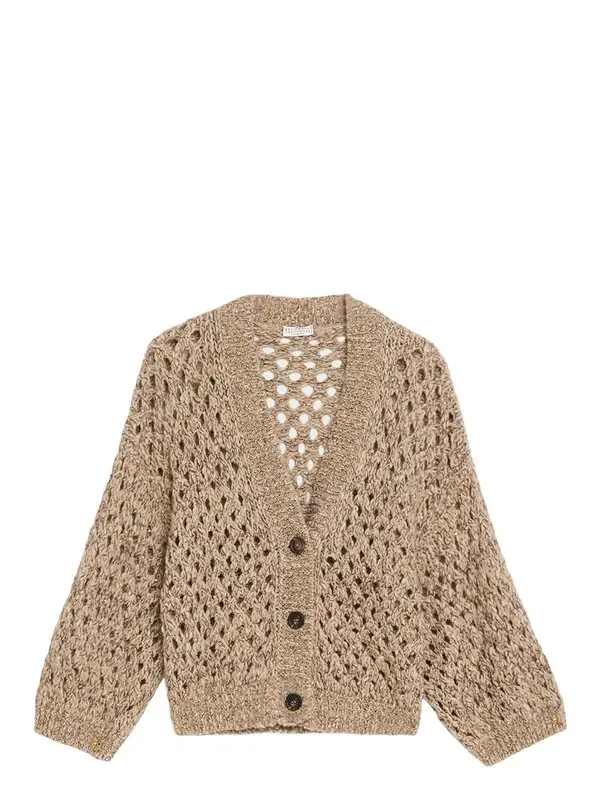 Brunello Cucinelli Oversized Shimmer Open Knit Cardigan - Beige