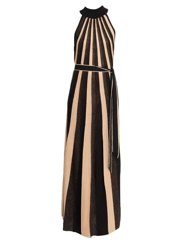 Zimmermann Hypnotic Halter Midi Dress - Metallic Gold Strip