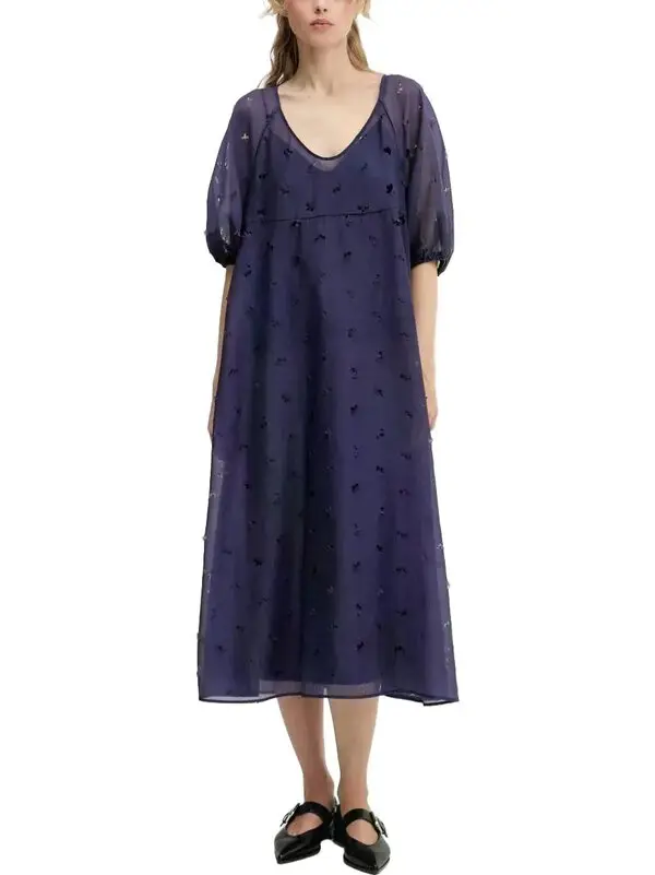 Stine Goya Floral-cut Midi Dress With Puff Sleeves - Blue