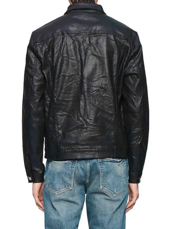 PURPLE BRAND Creased Film Coated Cotton Trucker Jacket - Black