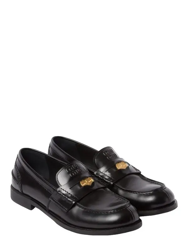 Miu Miu Brushed Leather Penny Loafers - Black