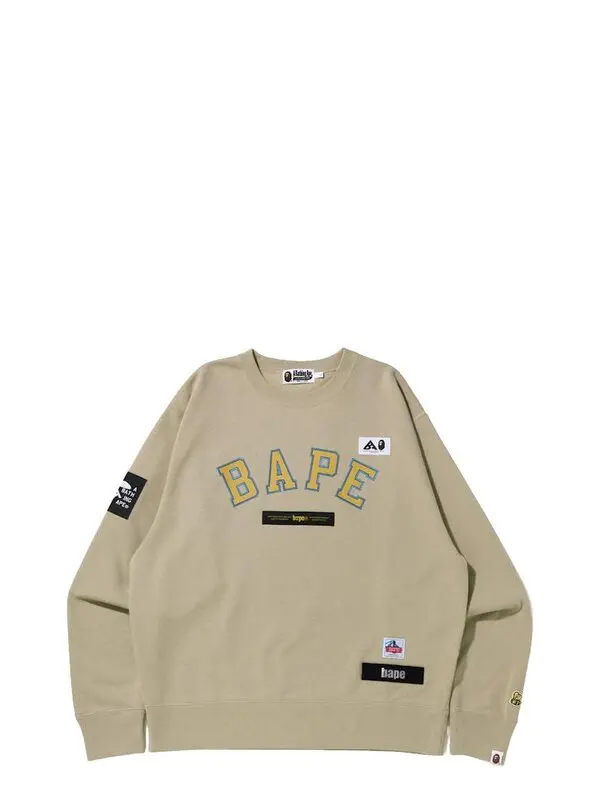 BAPE Label Relaxed Fit Crewneck Sweatshirt - Beige