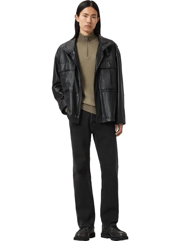 ALLSAINTS Kilburn Zip Funnel Neck Ramskull Sweater - Green
