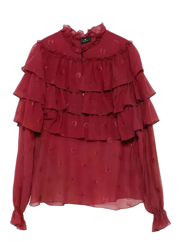 Etro Ruffled Glitter-dot Blouse - Red