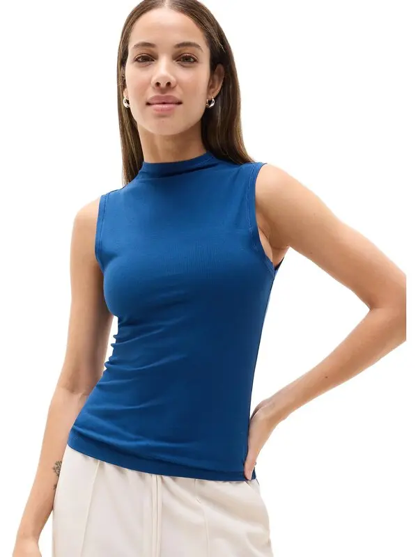 Athleta Signature Rib Mock Neck Tank - Maritime