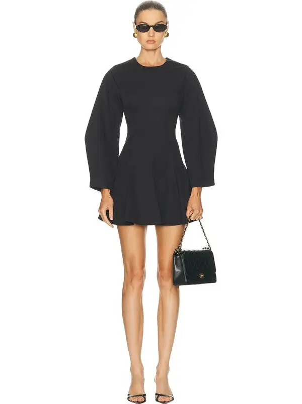 Matthew Bruch Leg Of Mutton Sleeve Flare Mini Dress - Black Cotton Twill