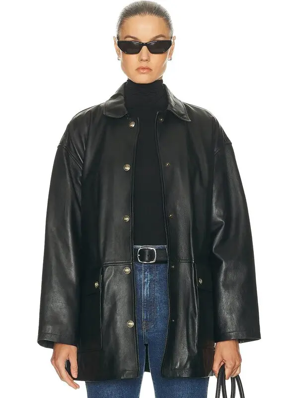 NILI LOTAN Cordel Leather Coat - Black