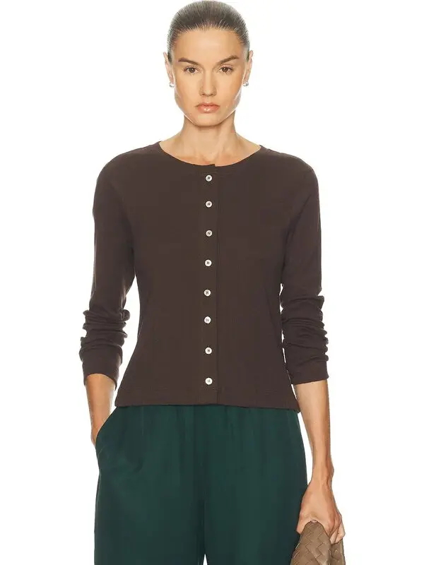 LESET Pointelle Classic Crew Cardigan - Choco
