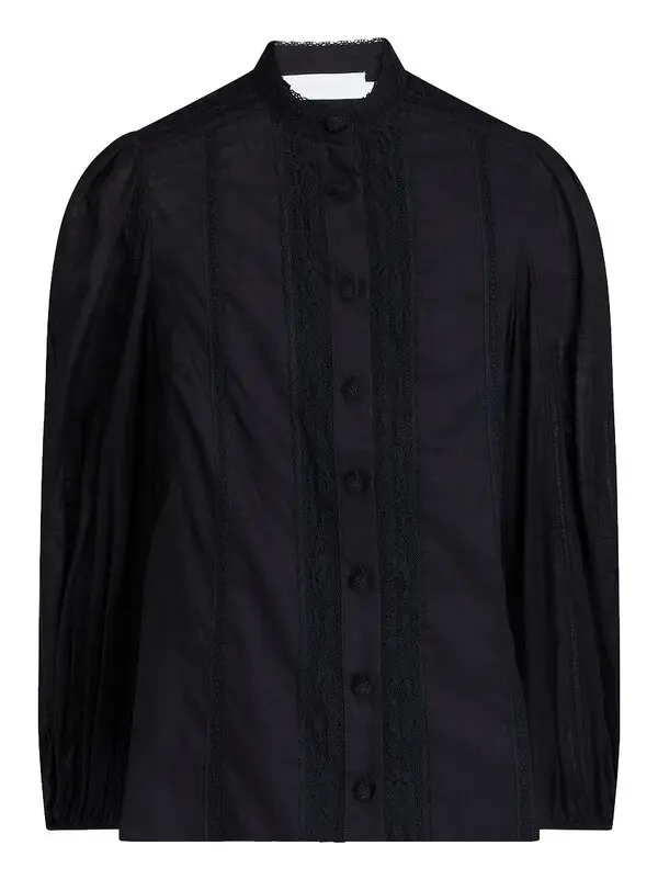 Zimmermann Lace-trimmed Floral-print Cotton-gauze Shirt - Black