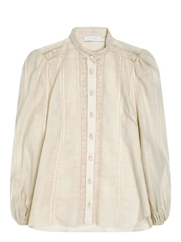 Zimmermann Lace-trimmed Floral-print Cotton-gauze Shirt - Cream