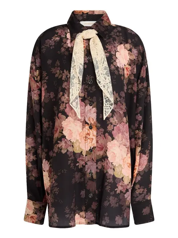 Zimmermann Floral-print Silk-crepe Shirt - Black