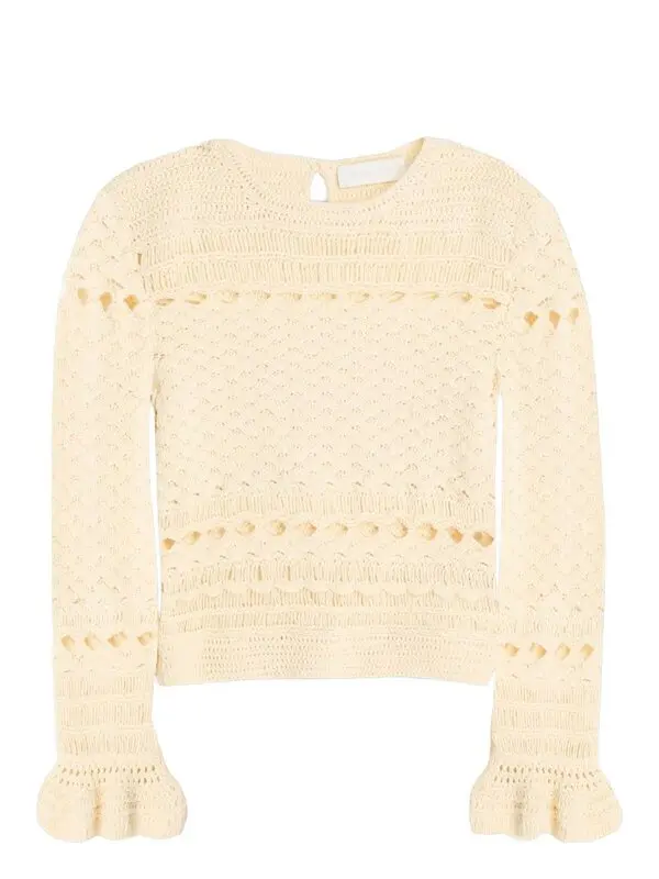 Zimmermann Ruffled Crochet Cotton Sweater - Cream