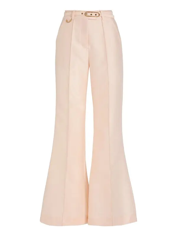 Zimmermann Belted Wool And Silk-blend Wide-leg Pants - Blush