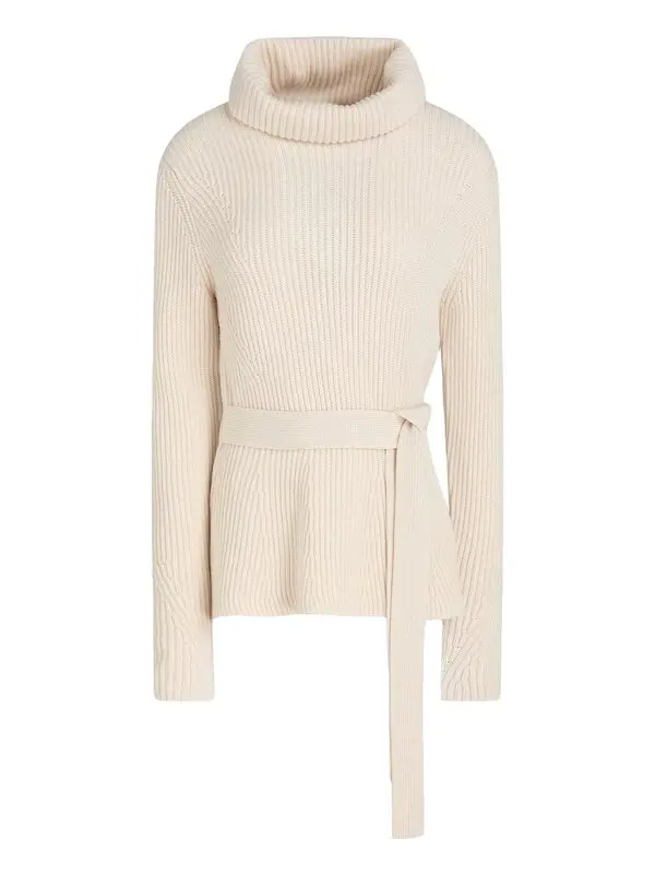 Zimmermann Belted Ribbed Wool Turtleneck Sweater - Cream