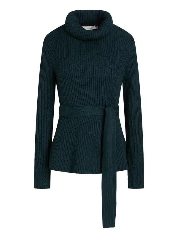 Zimmermann Belted Ribbed Wool Turtleneck Sweater - Forest Green
