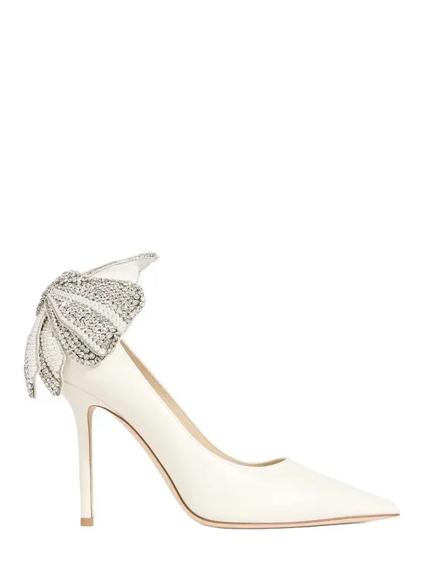 JIMMY CHOO Love 100 Bow-embellished Leather Pumps - Off-white
