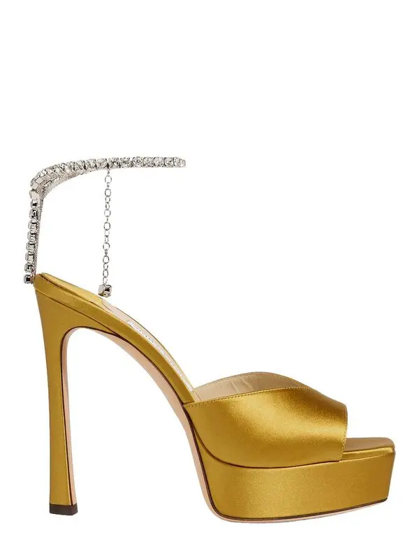 JIMMY CHOO Saeda 125 Crystal-embellished Platform Sandals - Marigold
