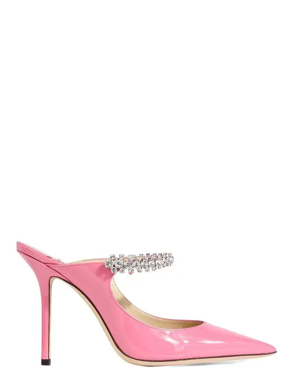 JIMMY CHOO Bing 100 Crystal-embellished Patent-leather Mules - Bubblegum