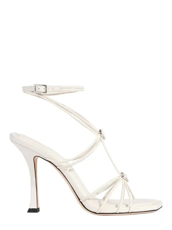 JIMMY CHOO Indiya Embellished Leather Sandals - White
