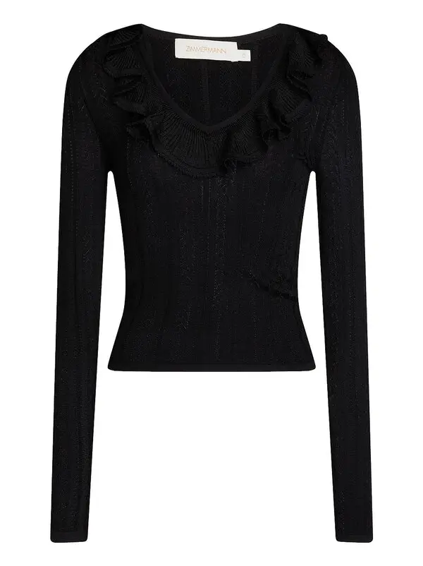 Zimmermann Pointelle-knit Ruffled Sweater - Black