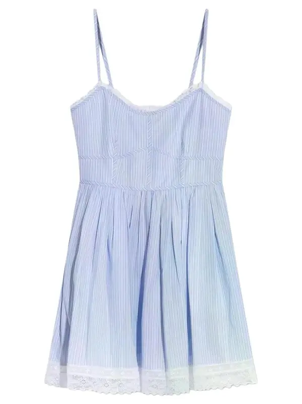 LoveShackFancy Harrisine Lace-trimmed Striped Dress - Blue