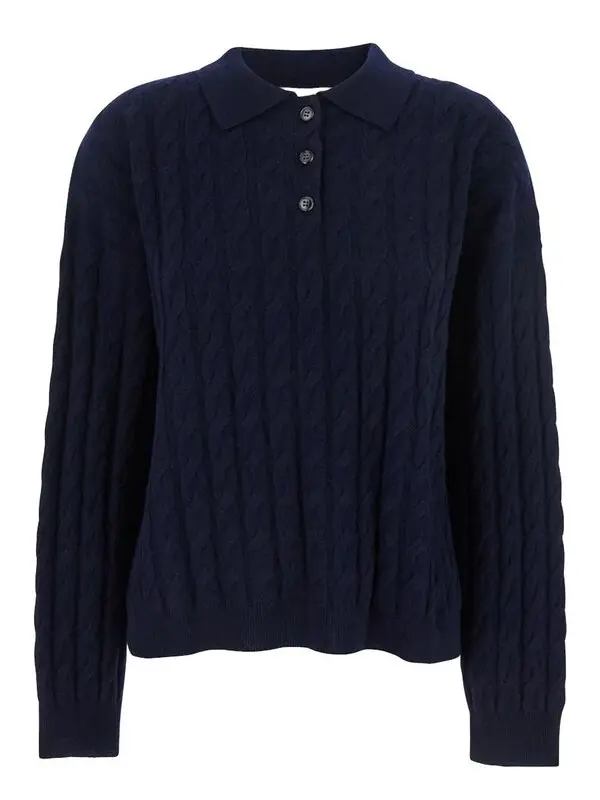 LISA YANG Magnolie Cable Knit Cashmere Polo Shirt - Blue