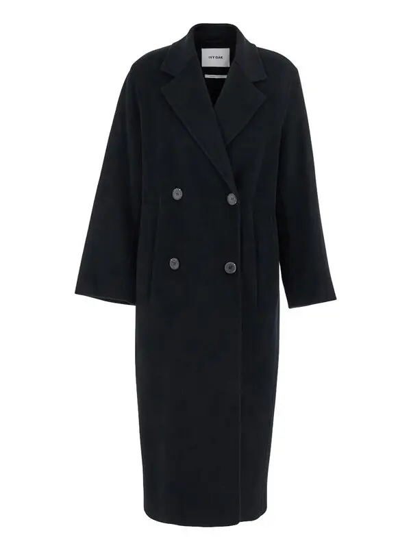IVY OAK Clara Double-breasted Wool Coat With Notched Revers - Black