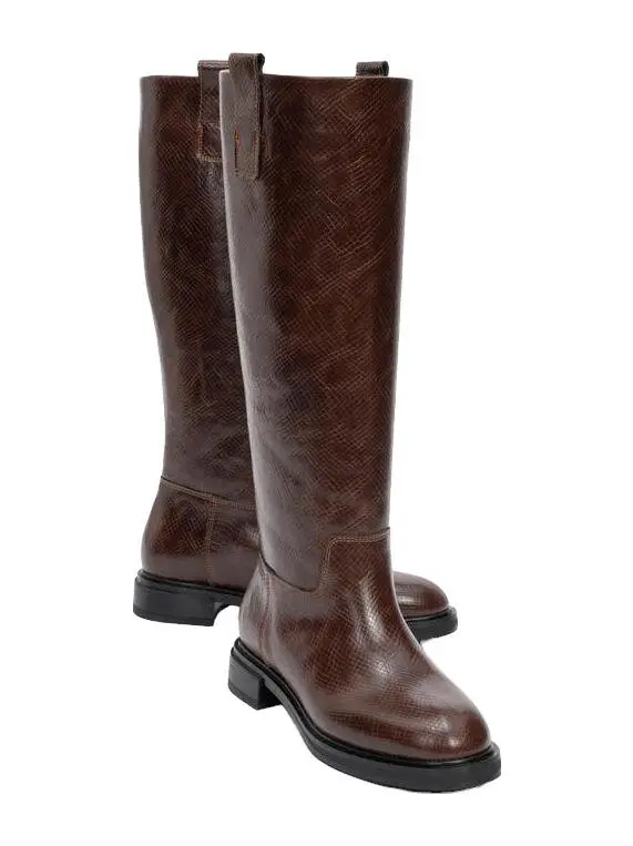 PROLOGUE SHOES Knee High Boot - Brown Pattern Faux Leather