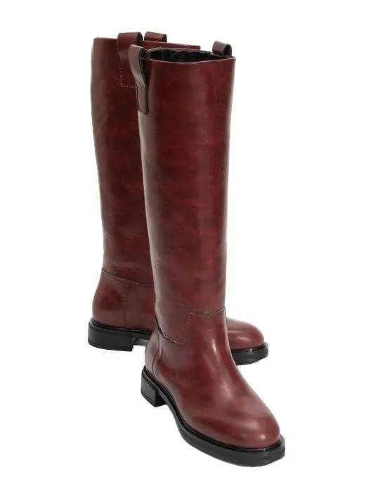 PROLOGUE SHOES Knee High Boot - Burgundy Faux Leather