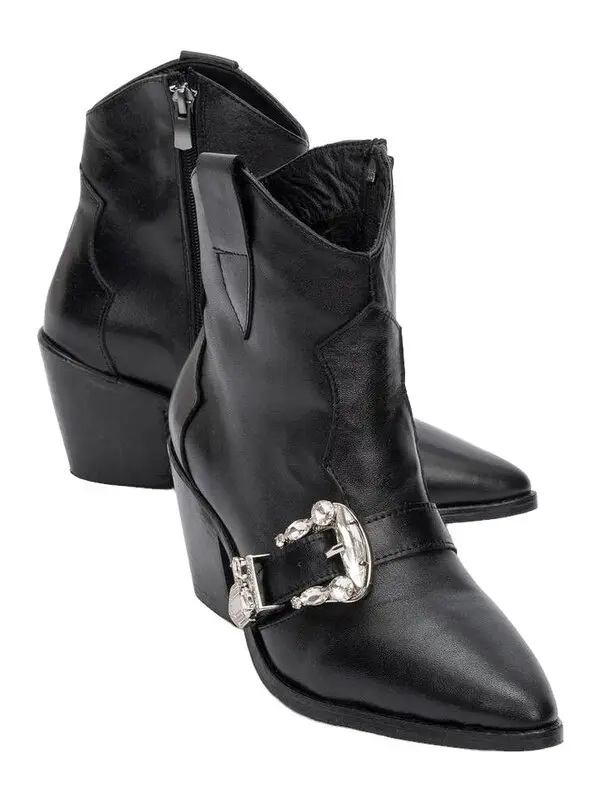 FOREVER & ALWAYS SHOES Leather Buckle Ankle Boots - Black Leather