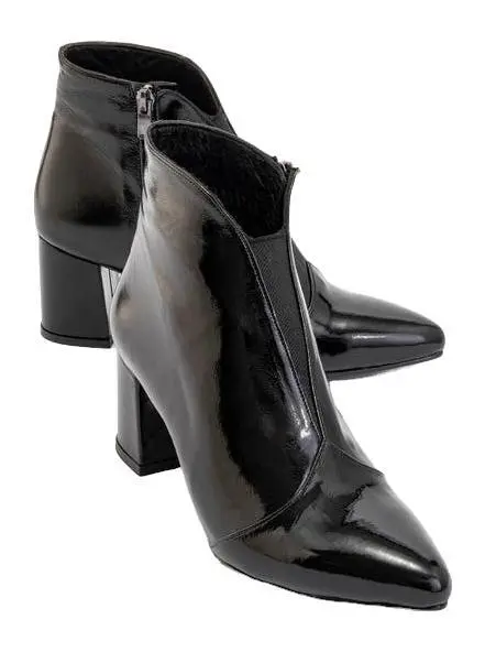FOREVER & ALWAYS SHOES Leather Block Heel Ankle Boots - Black Patent Leather