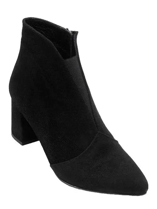 FOREVER & ALWAYS SHOES Leather Block Heel Ankle Boots - Black Suede Leather