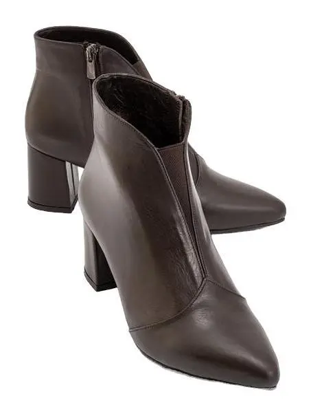 FOREVER & ALWAYS SHOES Leather Block Heel Ankle Boots - Brown Leather
