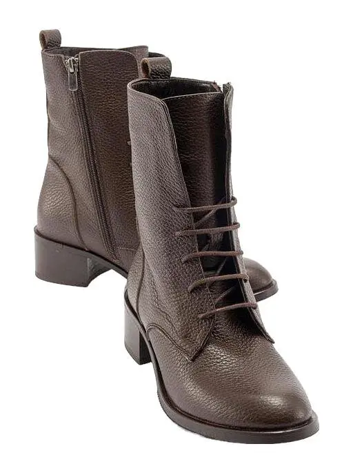 FOREVER & ALWAYS SHOES Leather Block Heel Ankle Boots - Brown Leather
