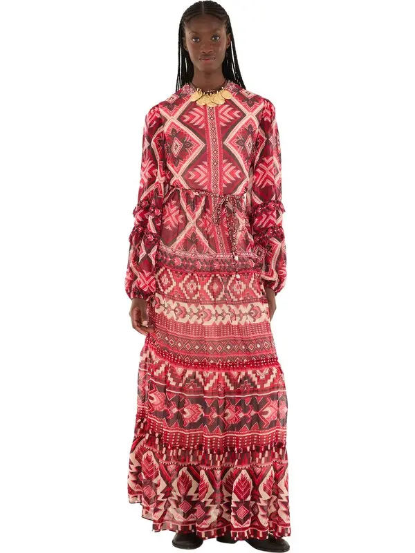 Farm Rio Ainika Tiered Maxi Dress - Graphic Ainika Red