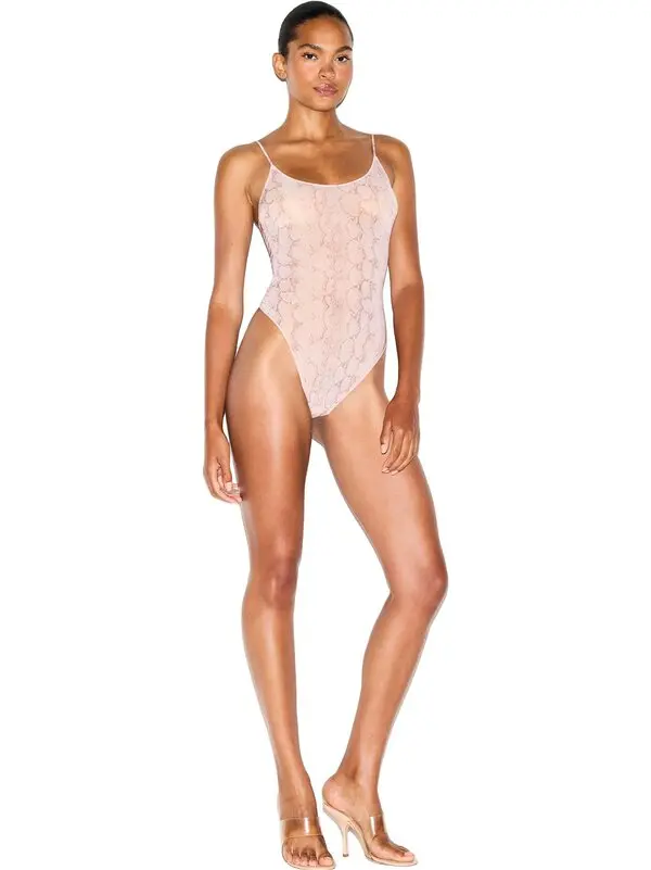 SKIMS Milky Sheer Cami Bodysuit - Rose Pastel Snake Print
